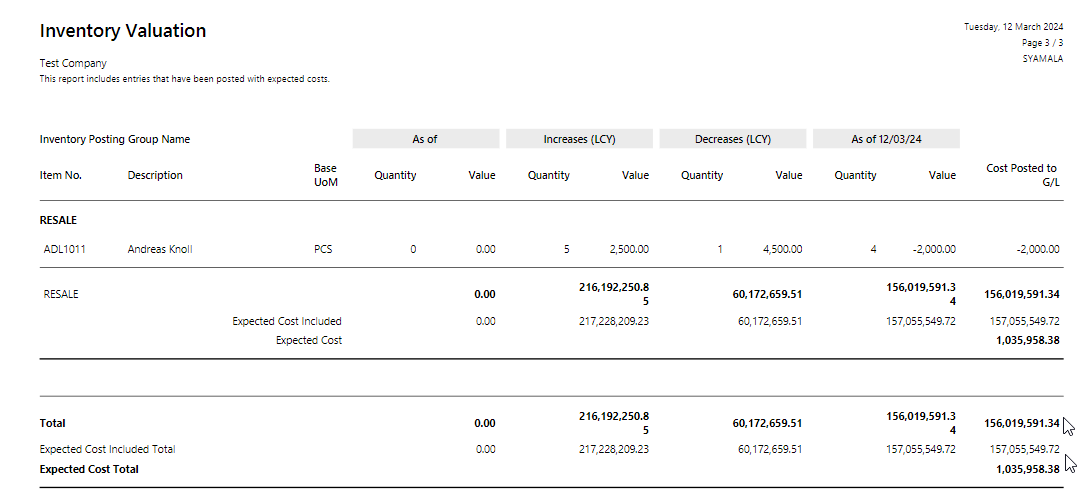 Reconcile inventory balances